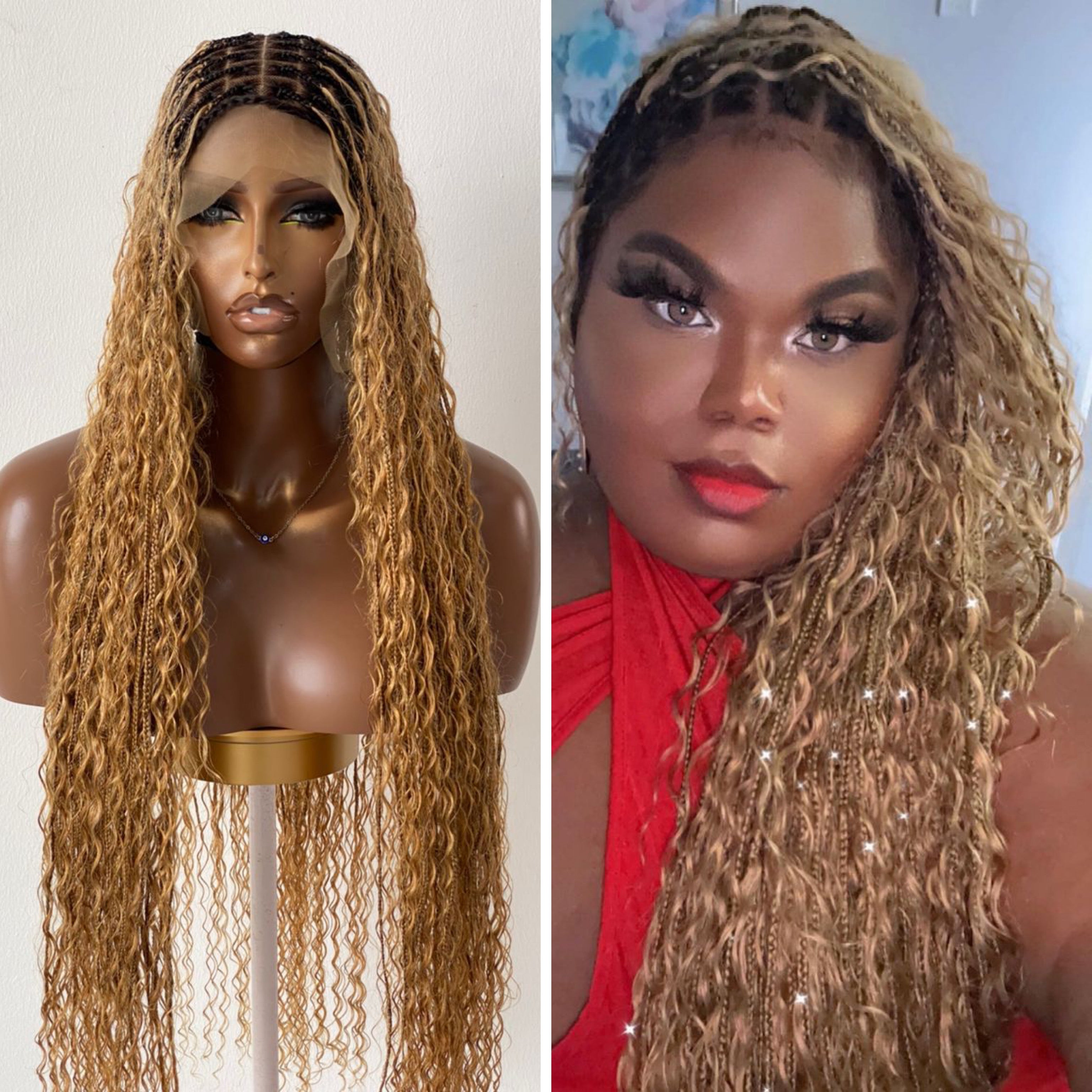 100% Human Hair Bohemian Curls Knotless Braid Wig (Bianca) Tara ...