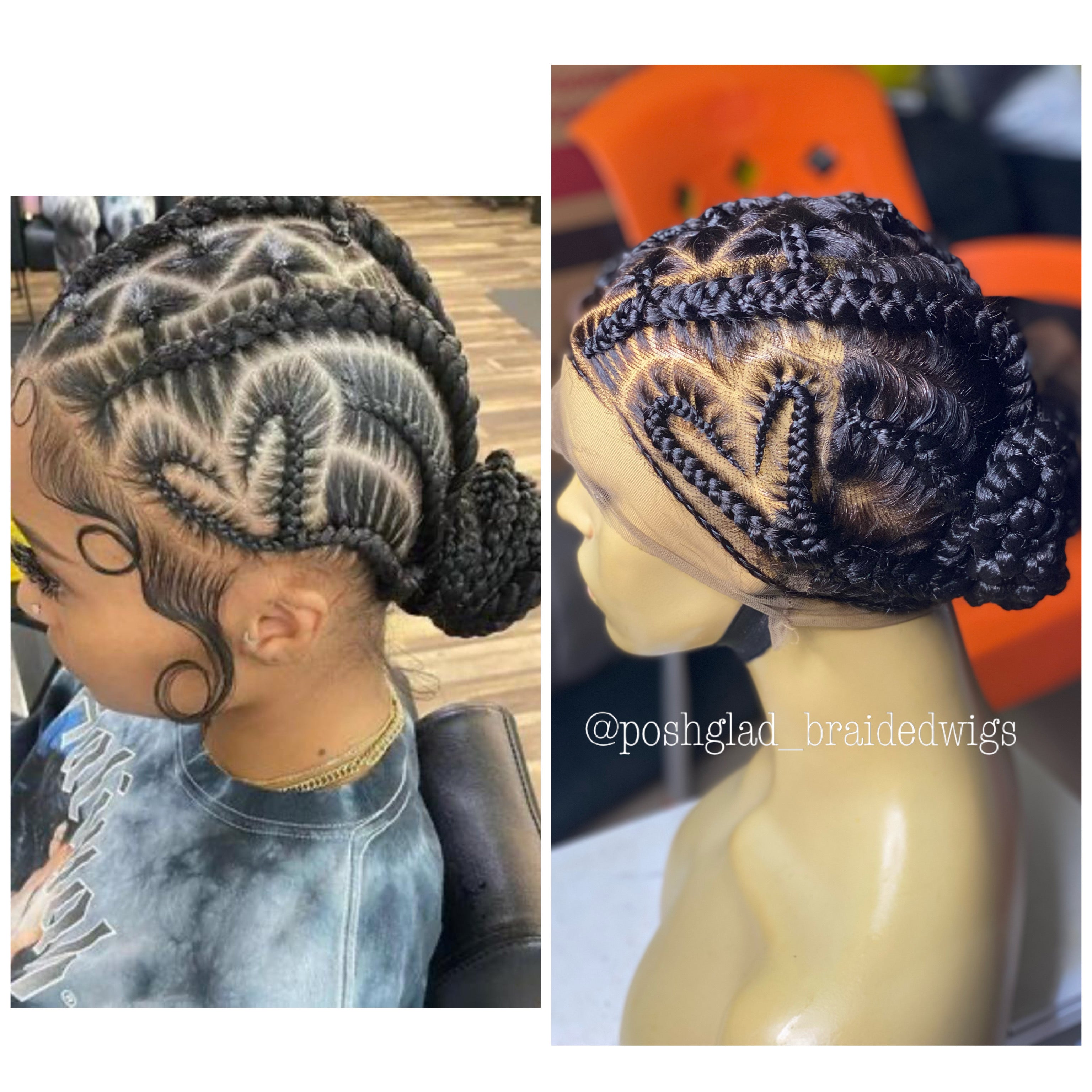 Feedin Braid Wig With Heart, Human Hair Full Lace, Black Color, Gluele ...